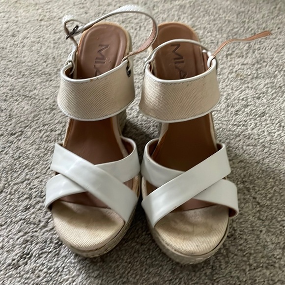 MIA | Shoes | Mia White And Rattan Wedge Sandals | Poshmark